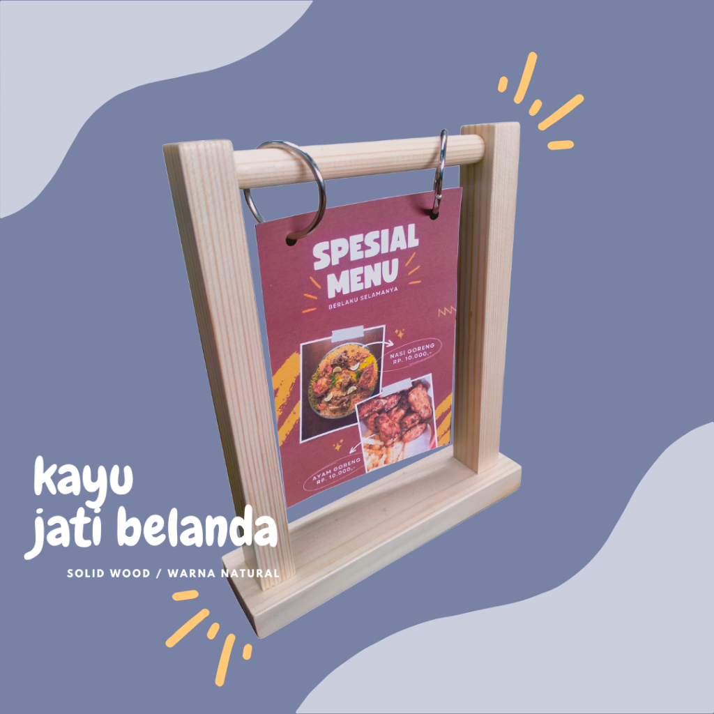 Jual Stand Gantungan Menu Bahan Kayu Jati Belanda Bisa Untuk No Meja ...