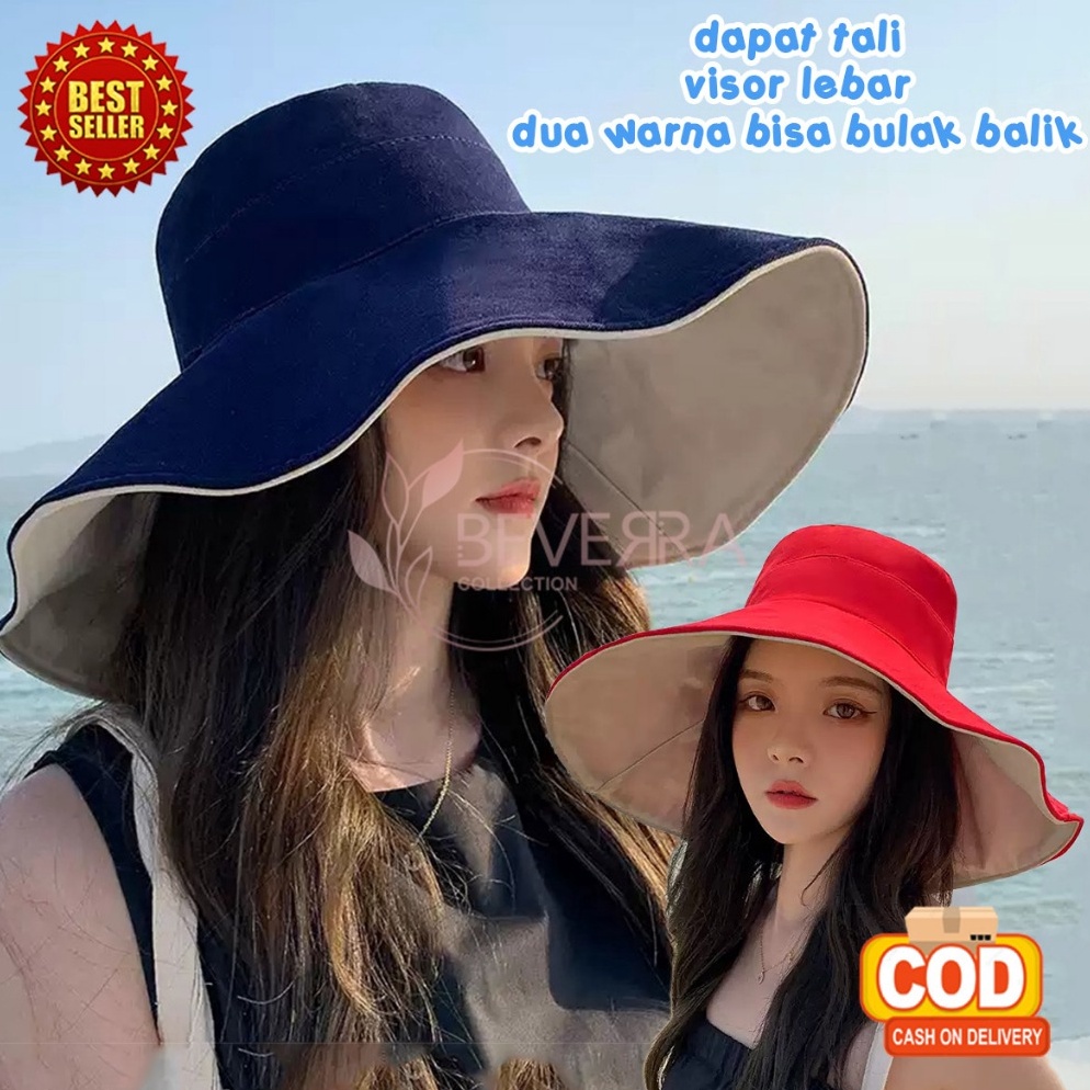 Jual COD Topi Pantai Wanita Korea Lebar Dua Warna Lipat Pelindung Sinar UV Summer Bucket Hat ...