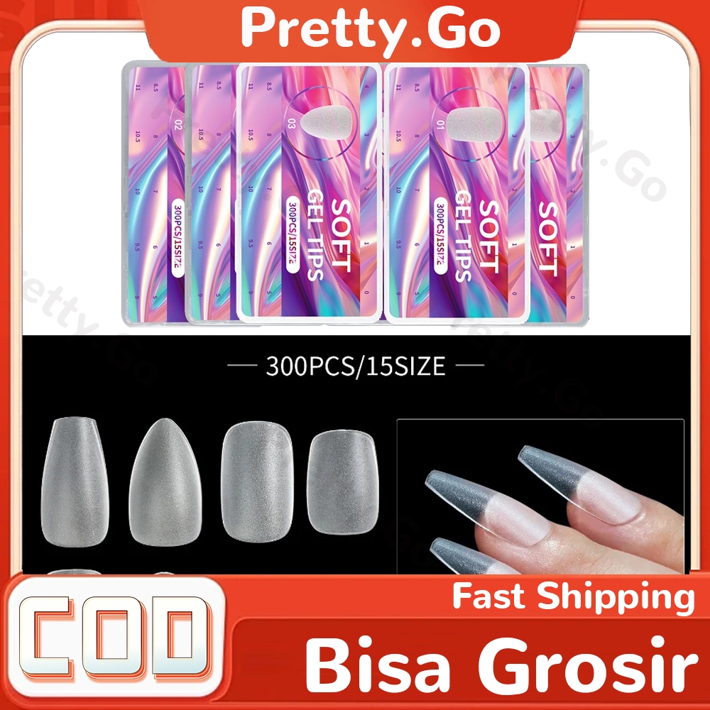 Jual 300Pcs/Kotak Full Buff Nail Extension Short Kuku Palsu/Soft Gel ...