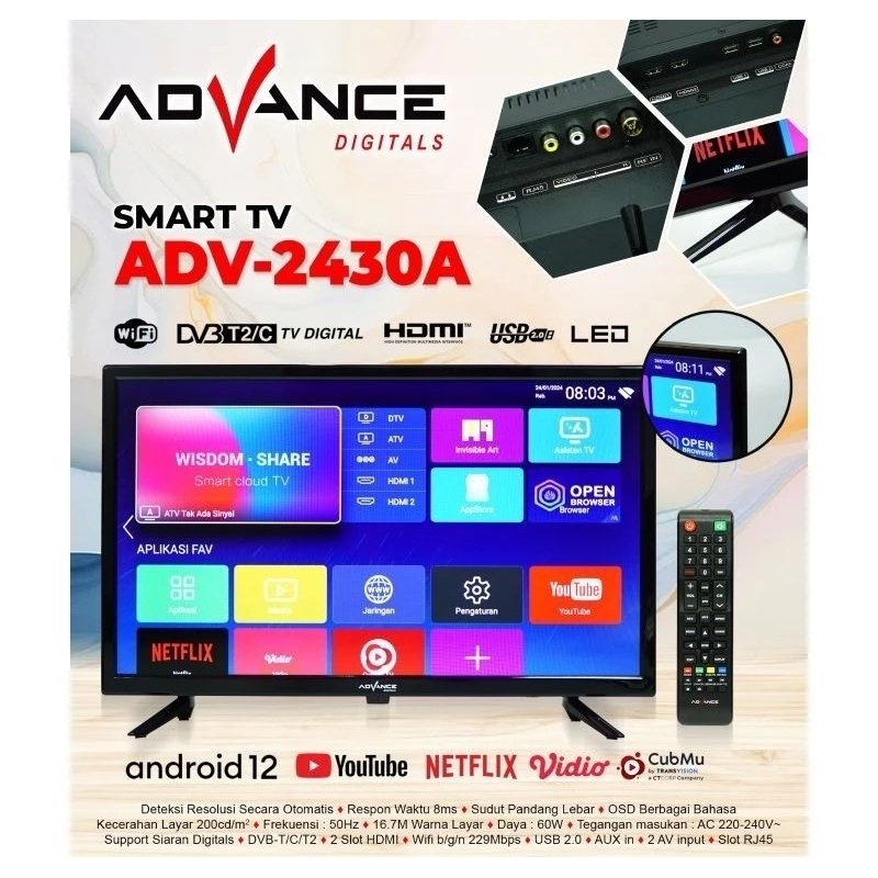 Jual ADVANCE TV LED DIGITAL TV ANDROID 32 INCH DIGITAL ADV-3201T/ANROID ...