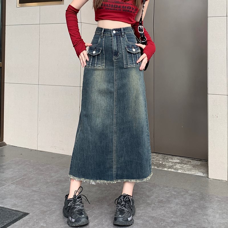 Jual Rok-Rok Midi Denim Fashion Rok A-line Highwaist Biru Retro Rok ...