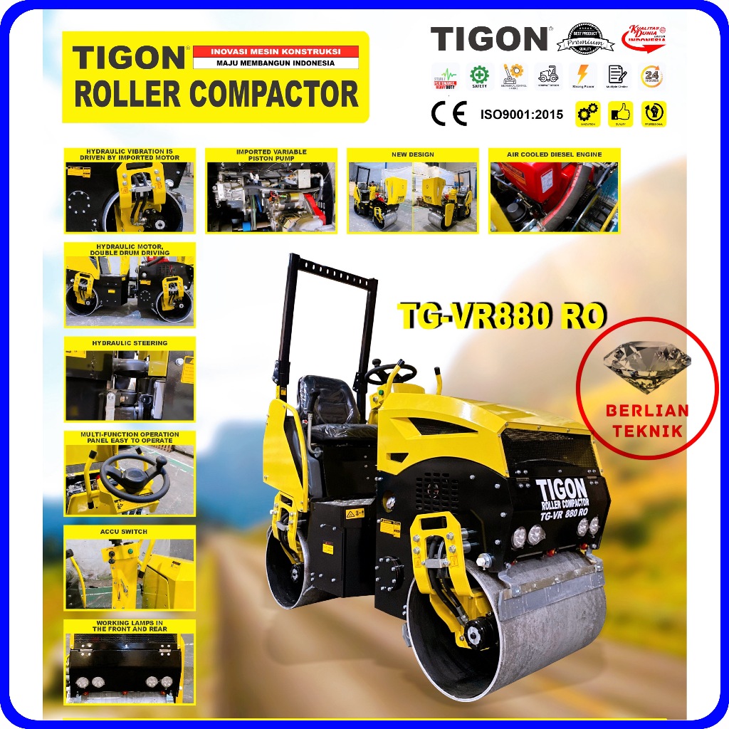 Jual Roller Compactor TIGON TG-VR 880 RO + Mesin Diesel 10 HP Starter ...