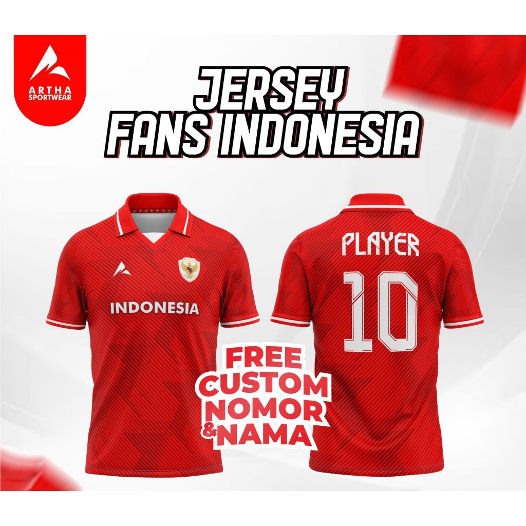 Jual Jersey Fans Indonesia Berkerah Full Printing | Shopee Indonesia