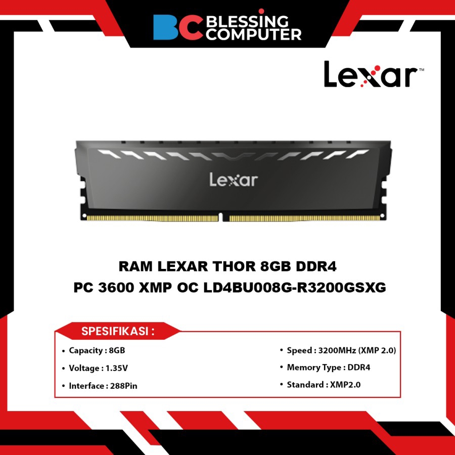 Jual RAM LEXAR THOR 8GB DDR4 PC 3600 XMP OC LD4BU008G-R3200GSXG | Shopee Indonesia