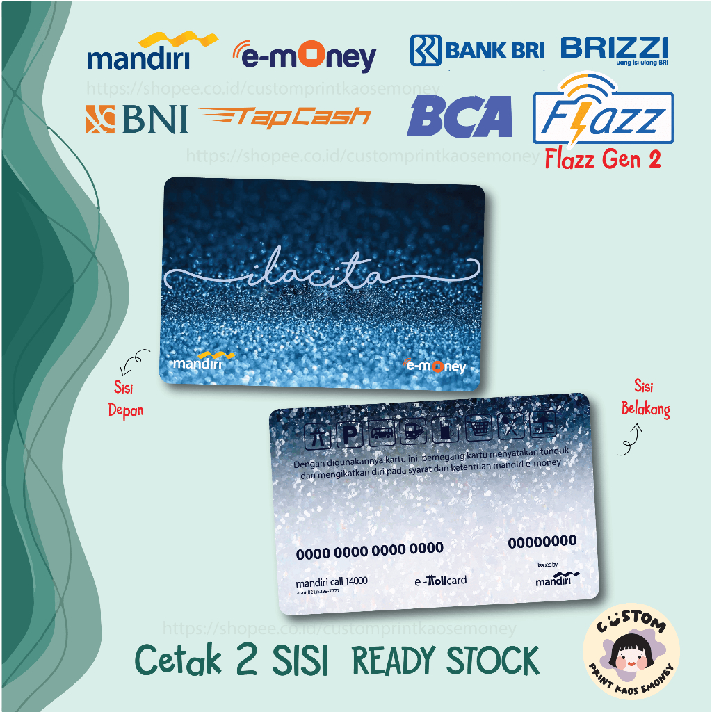 Jual KARTU E MONEY E TOLL CUSTOM NAMA BLUE BIRU TUA GLITTER MANDIRI ...