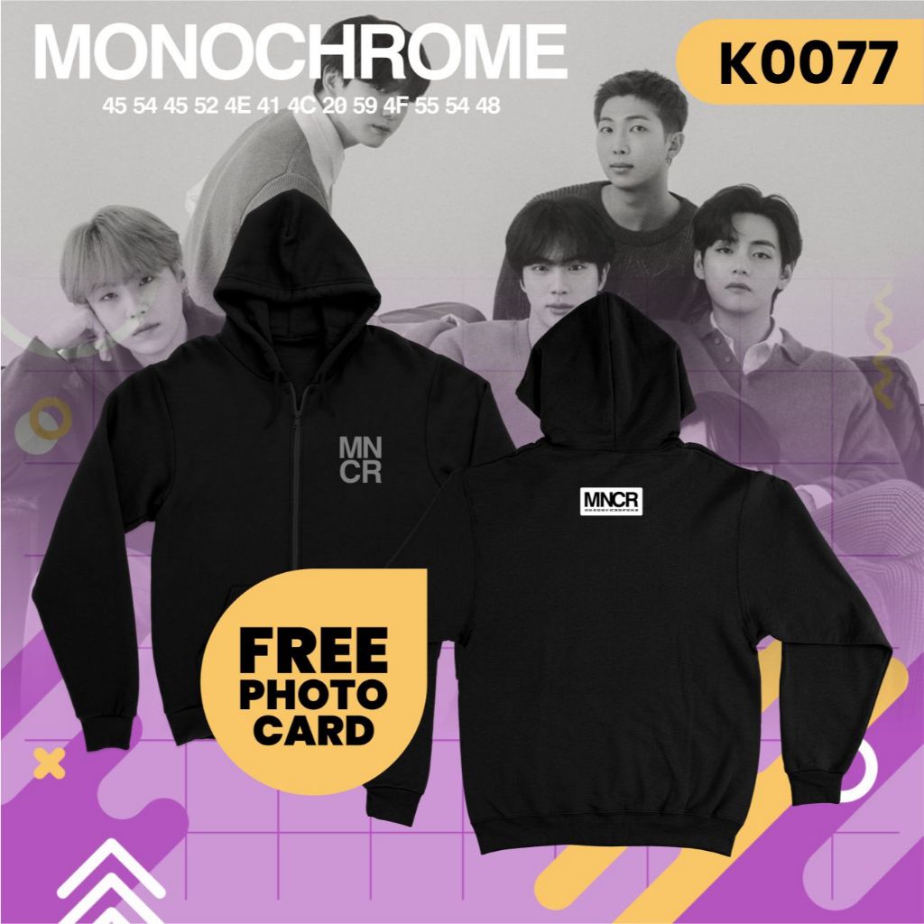 Jual K0077 Sweater Jaket Hoodie Monochrome MNCR Logo Kiri Free Photocard | Shopee Indonesia