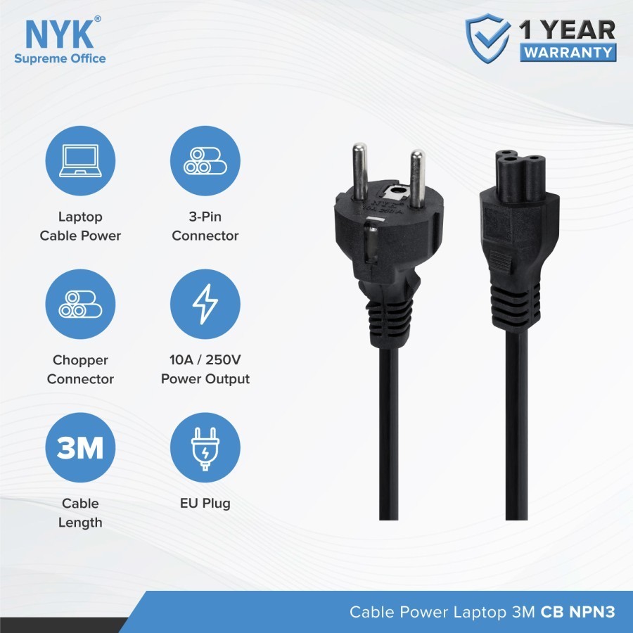 Jual Kabel Power Laptop NYK 3 Meter / NYK Kabel Power Laptop 3M Kabel ...