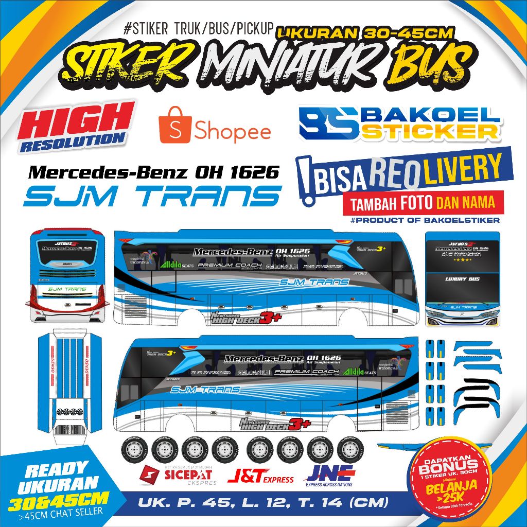 Jual STIKER MINIATUR BUS SJM TRANS UK. 30-45CM | Shopee Indonesia