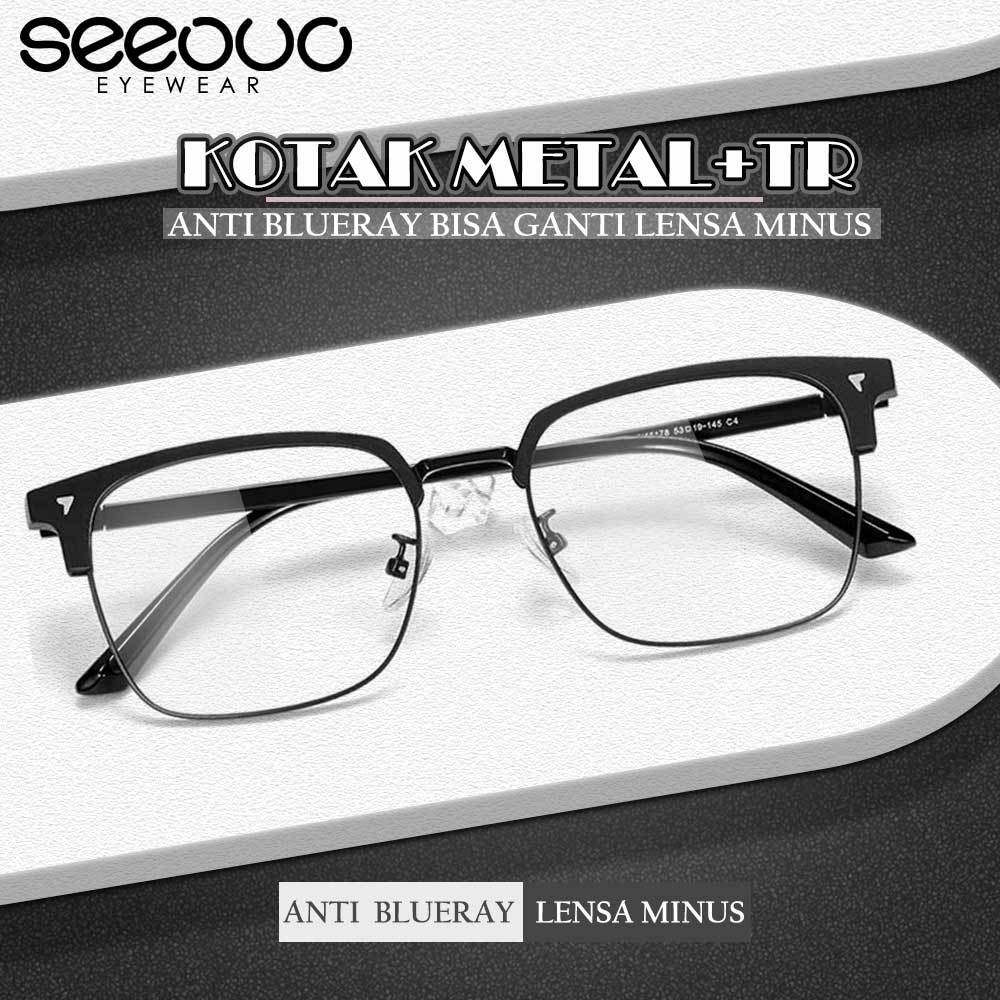 Jual Seeouo Frame Kacamata Antiradiasi Blueray Model Kotak Stylish TR90+Metal Half Full Rim ...
