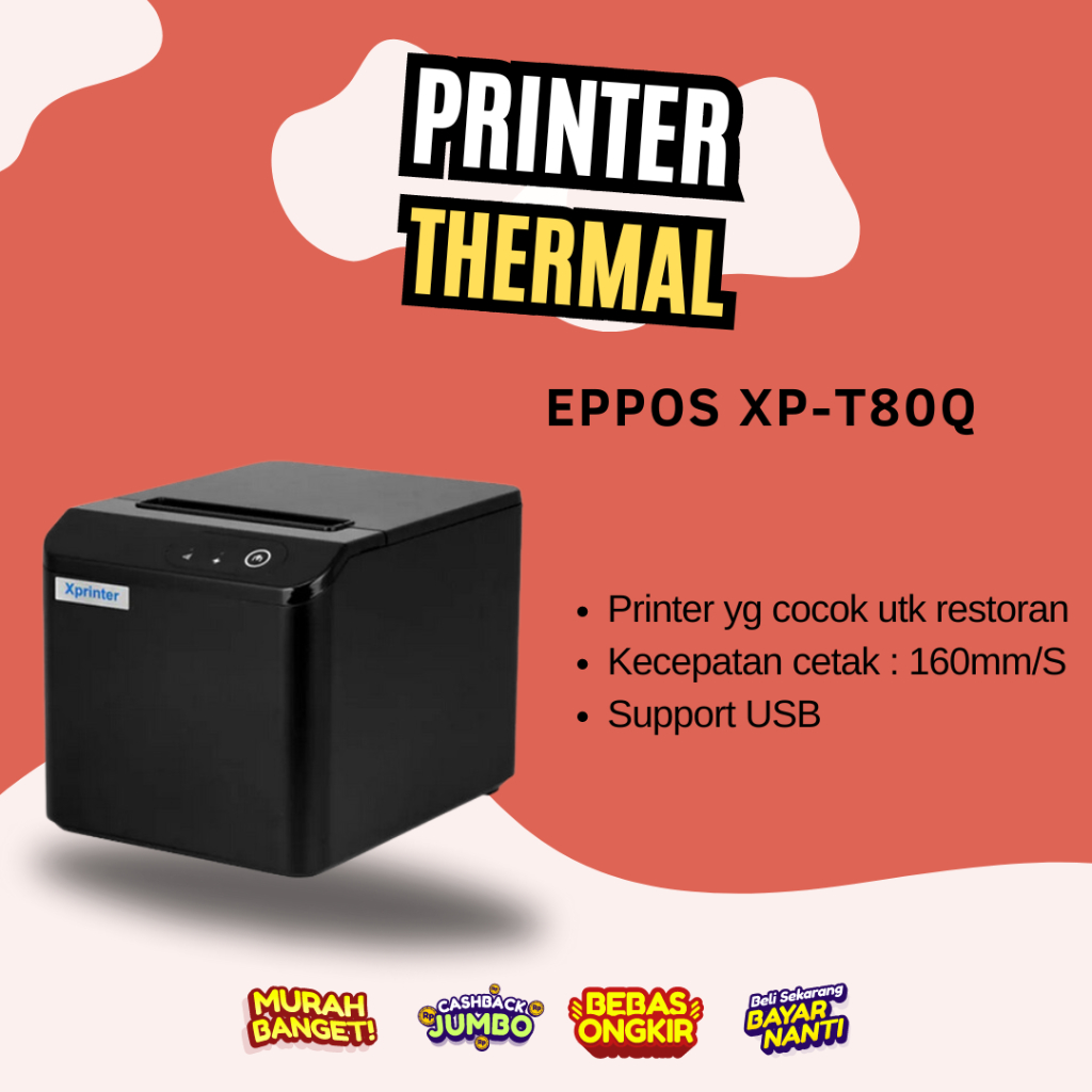 Jual Printer Thermal XPRINTER XP-T80Q | Cetak Struk Nota Ukuran 80mm Koneksi USB | Shopee Indonesia