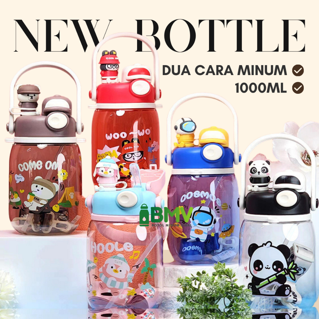 Jual Botol Minum Viral 1 Liter Korea Dua Cara Minum Sedotan Tali ...