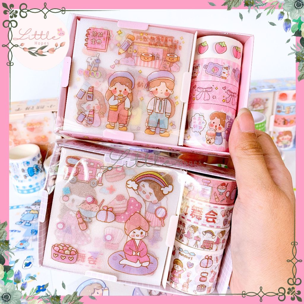 Jual Paket Box Set Sticker Glitter dan Washi Tape TERMURAH selotip ...