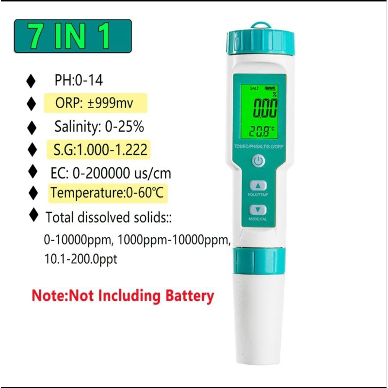 Jual Alat Ukur Kualitas Air 7in1 Salt ORP PH TDS EC Meter Salinity ...