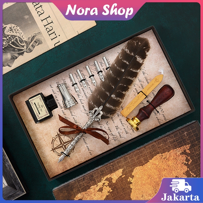 Jual Pulpen Bulu 1 Set Pen Bulu Retro Pulpen Kaligrafi Vintage Feather ...