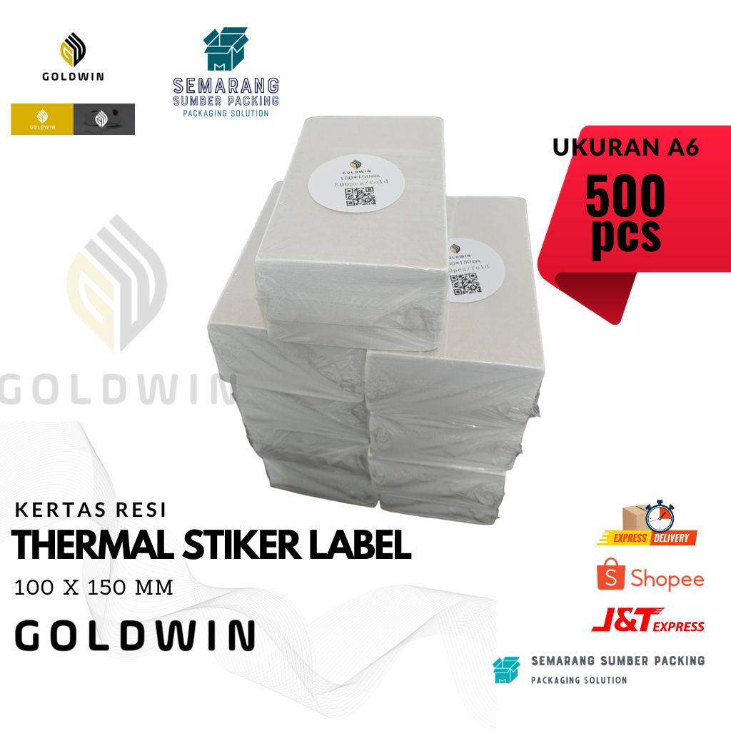 Jual Kertas stiker label thermal barcode 100x150 isi 500 pcs lipat kertas resi 100x150mm A6 ...
