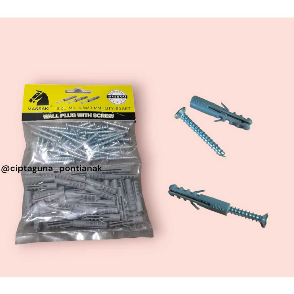 Jual KOMPLIT SEKRUP BAUT M6 MASSAKI + PLASTIK PVC / TEMBOK BAJA RINGAN ...