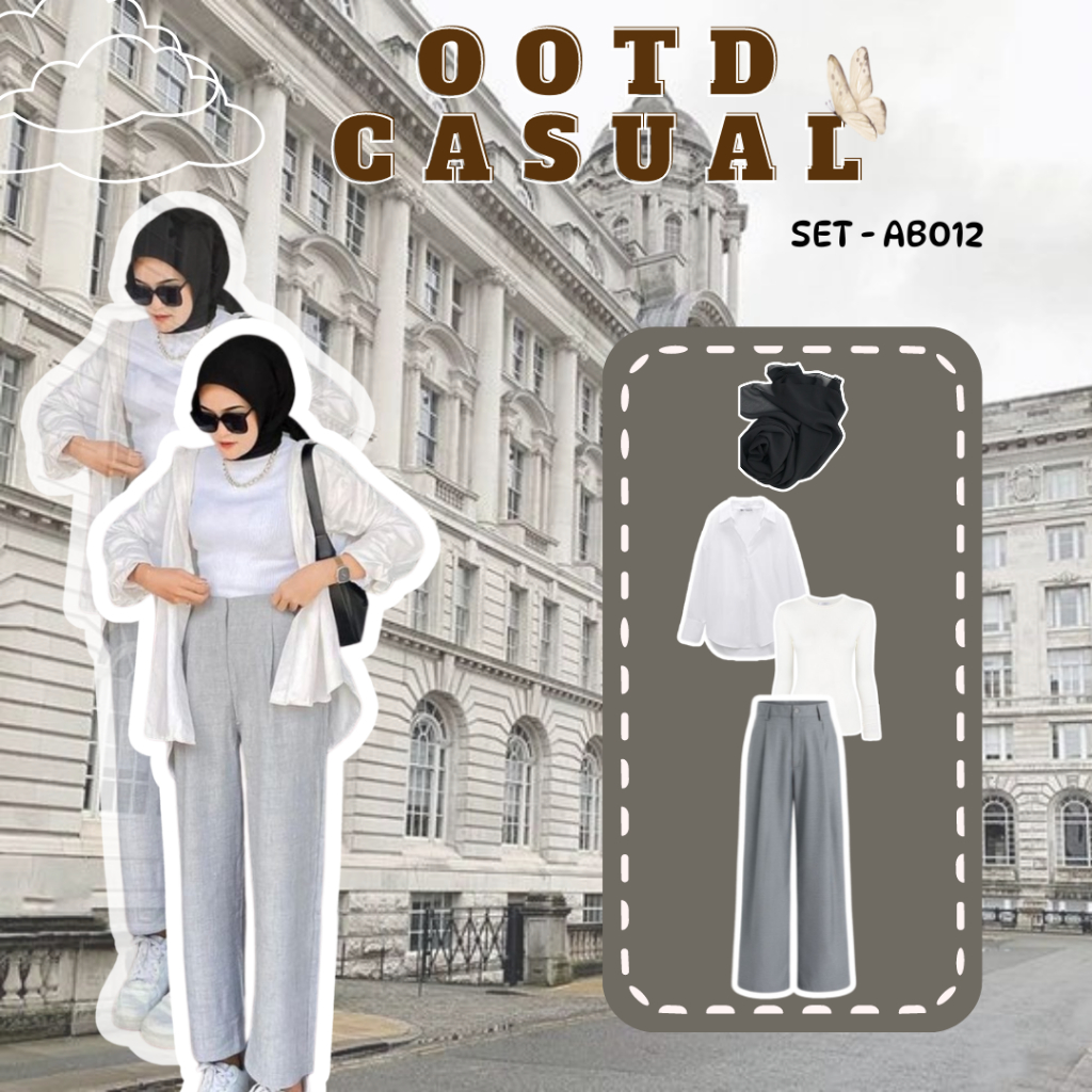Jual AB012 - 4 IN ONE SET REMAJA KOREAN LOOK HIJAB | OOTD CASUAL KEKINIAN ( Hijab Bella Square ...
