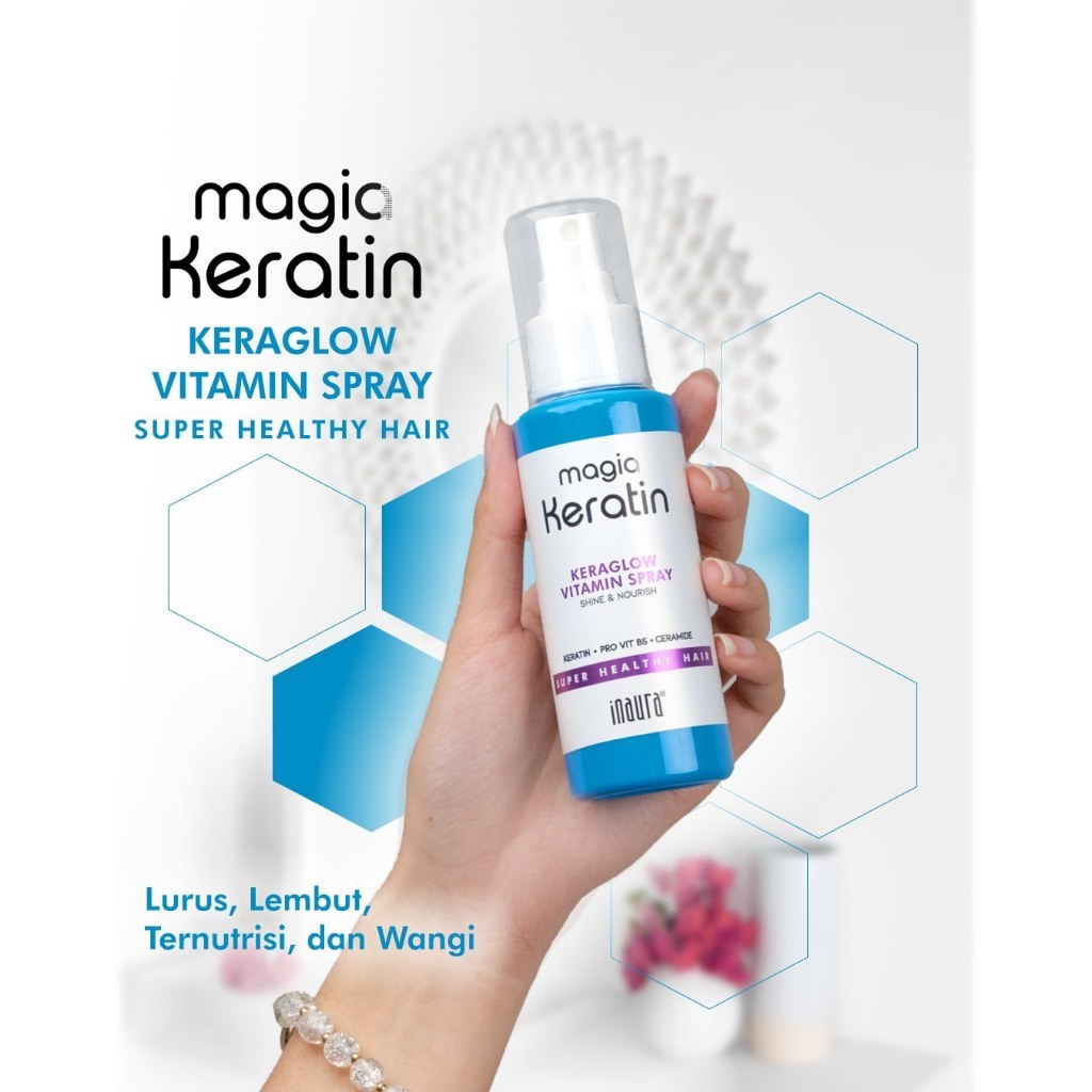 Jual Inaura Magia Keratin KERAGLOW Vitamin Hair Spray 100ml | Shopee Indonesia