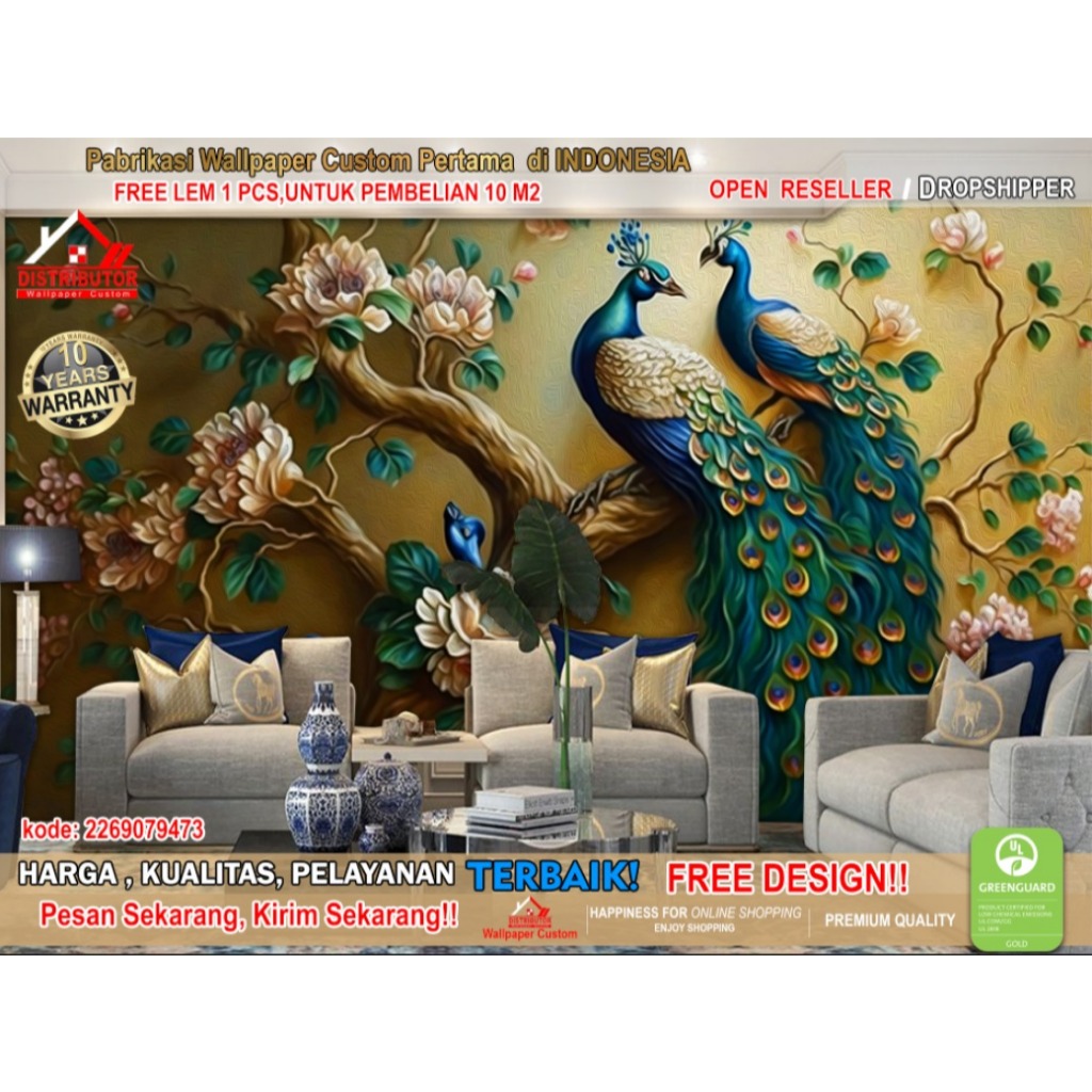 Jual Wallpaper Dinding Custom 3D Tema Burung Merak | Peacock | Burung ...