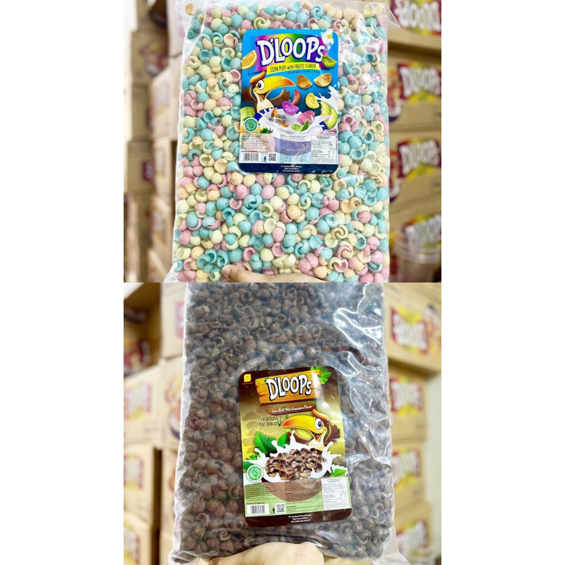 Jual D'Loops Corn Puff Fruit Flavor / Chocolate Flavor 500 gr (1/2 kg ...