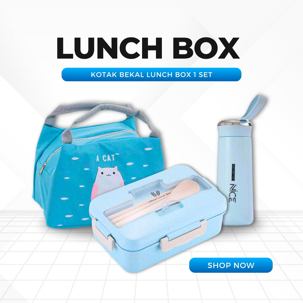 Jual Kotak Tempat Makan Bekal Anak Sekolah Perempuan Laki Laki Lunch Box 1000 Ml Set Tas Botol ...