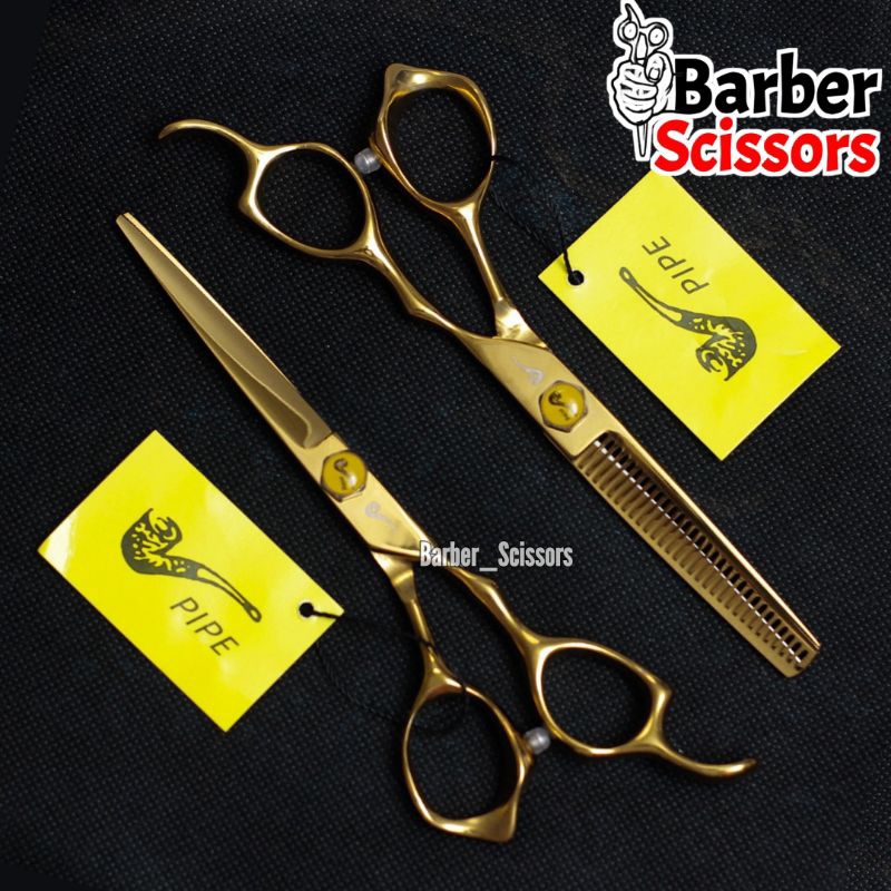Jual Gunting Rambut Pipe Texture Gold Japan 440C Barber Scissors ...