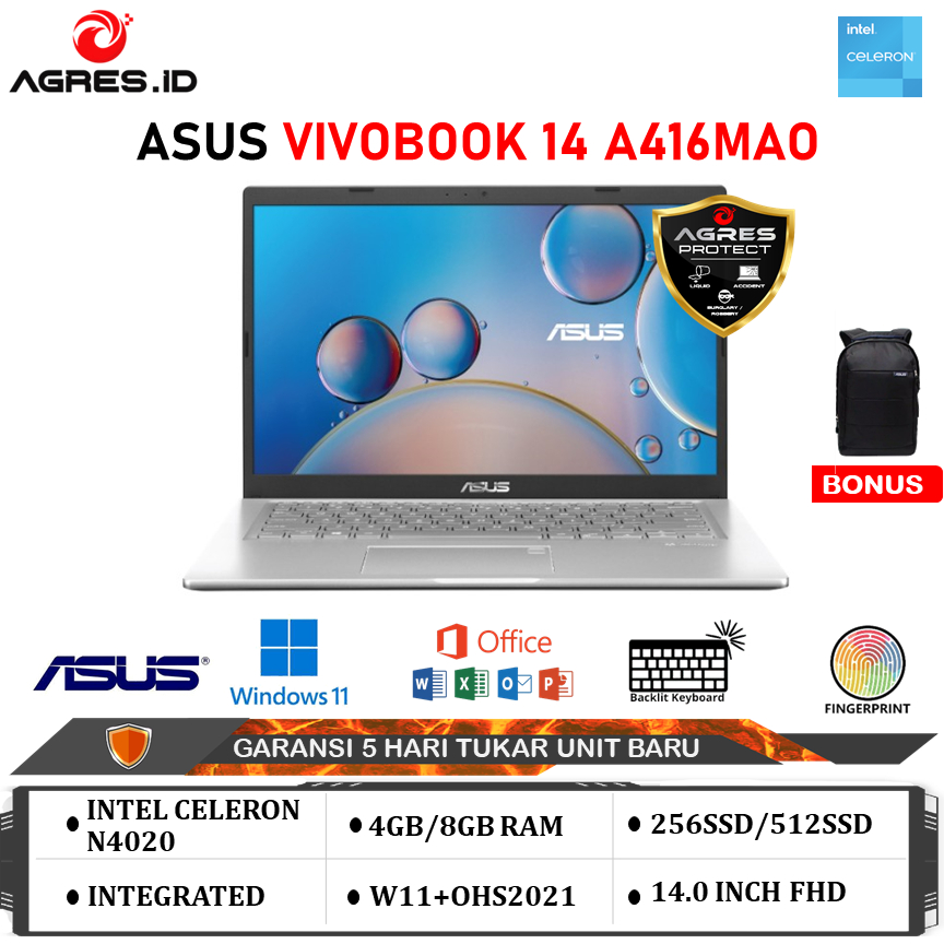 Jual ASUS VIVOBOOK 14 A416MAO N4020 8GB 512GB W11+OHS 14.0FHD BLIT GRY ...