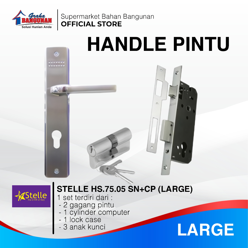 Jual Handle Pintu SET Stelle HS 75.05 SN+CP GAGANG PINTU LARGE Model ...