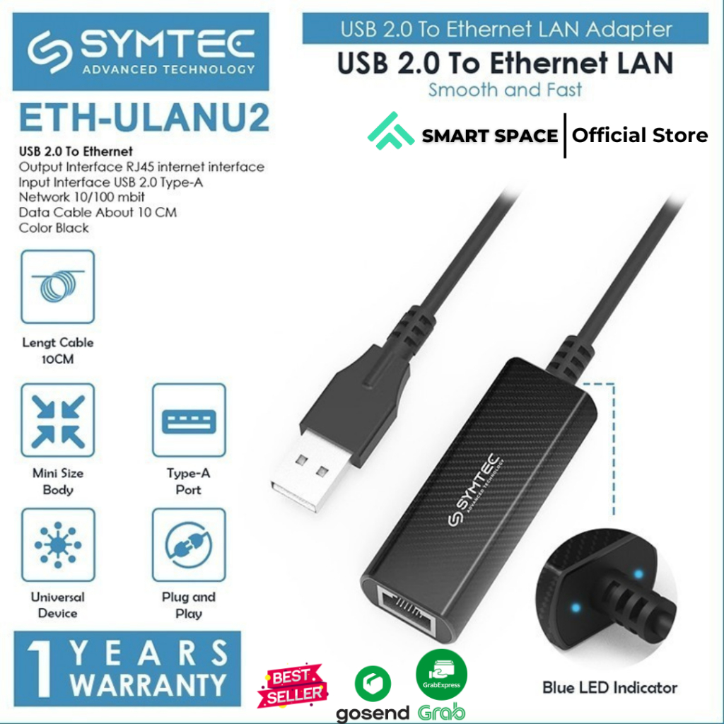 Jual SYMTEC USB 2.0 To Ethernet Adapter LAN - ETH-ULANU2 USB Type A to ...