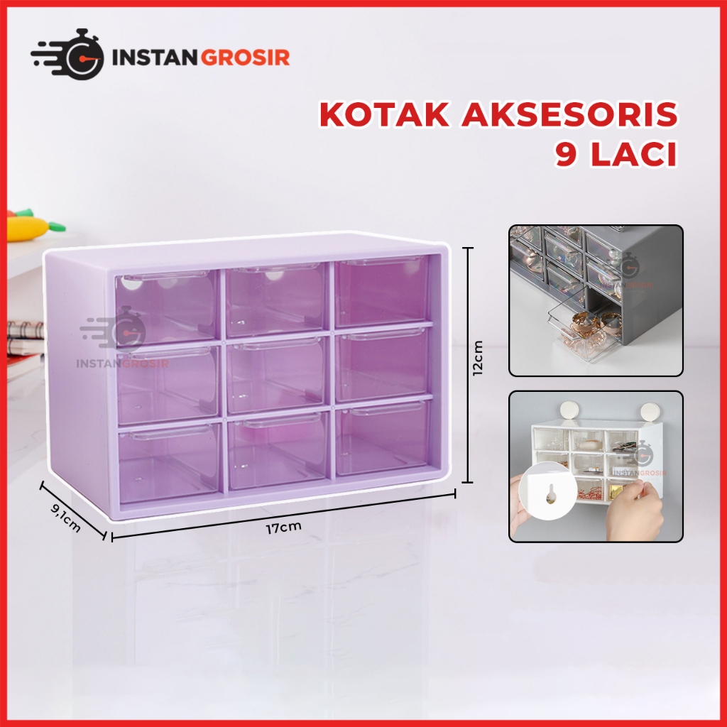 Jual Kotak laci mini 9 sekat wadah penyimpanan aksesoris kecil tempat ...