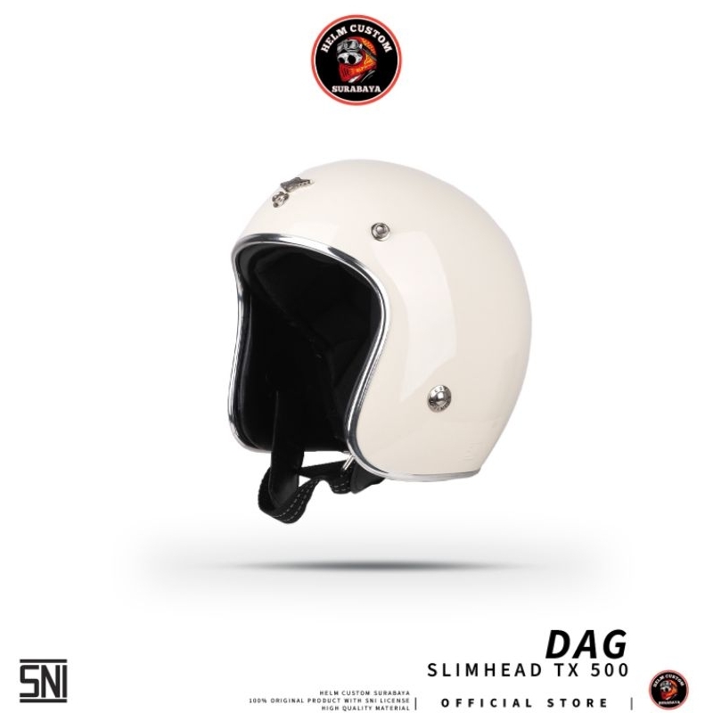 Jual DAG Helm Slimhead TX-500 Cream Glossy SNI Resmi Helm Retro Klasik ...