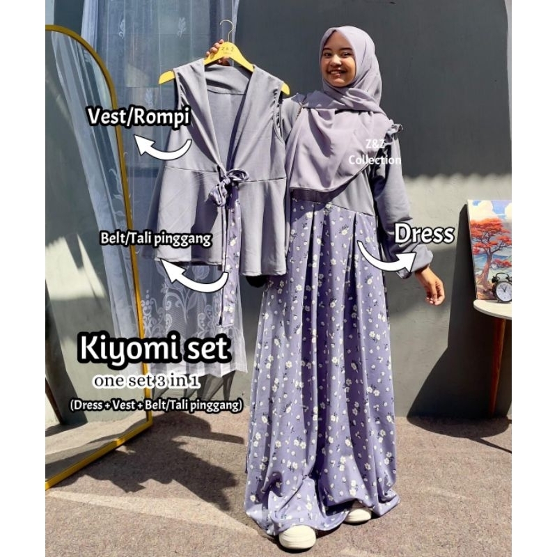Jual Kiyomi Set 3 in 1 (Gamis+vest+belt/tali pinggang) | Shopee Indonesia