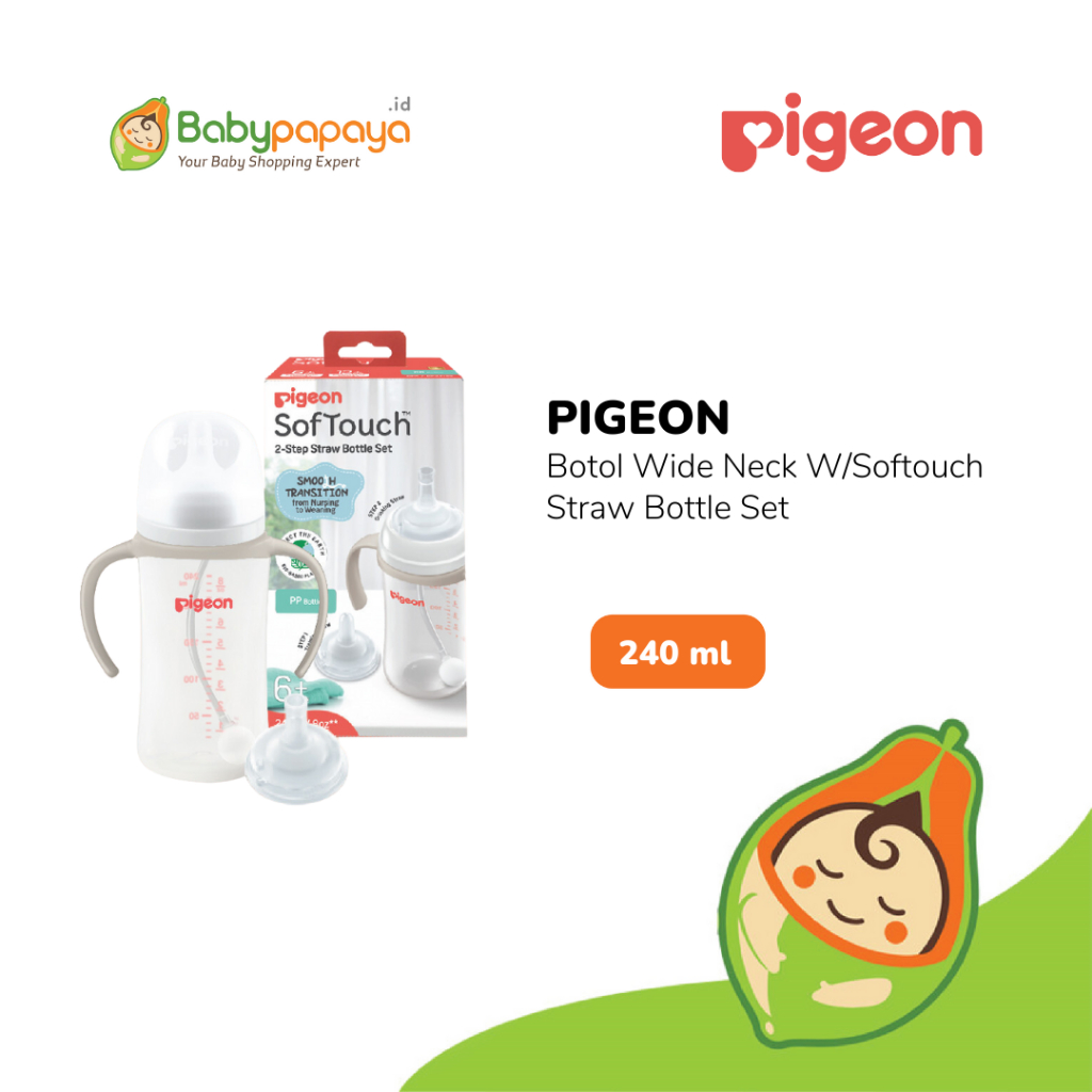 Jual PIGEON BOTOL BPP WIDE NECK 240 W/SOFTOUCH STRAW ALL IN ONE SET | Shopee Indonesia