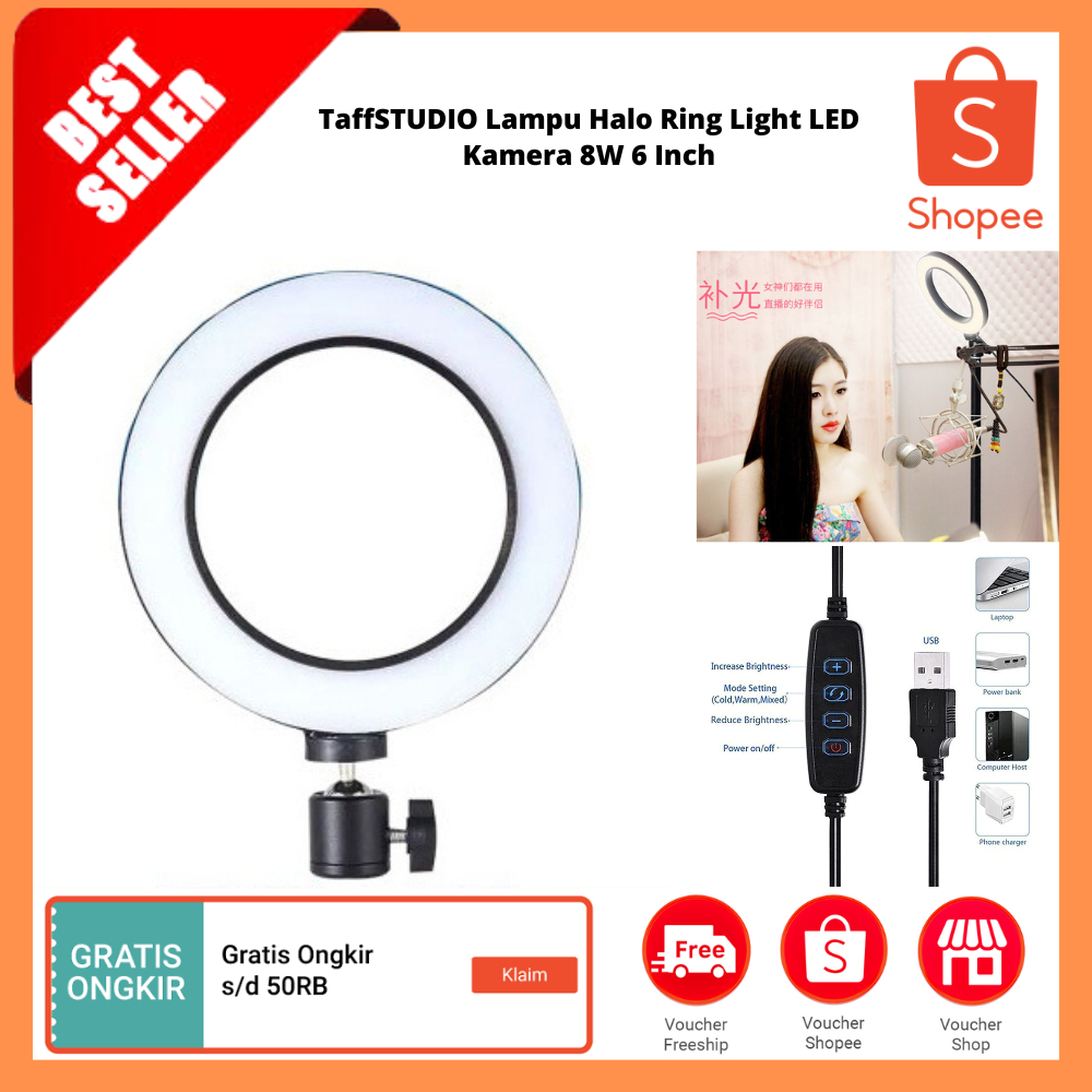 Jual Lampu Halo Ring Light LED Kamera 8W 6 Inch / Lampu Cincin Selfie ...