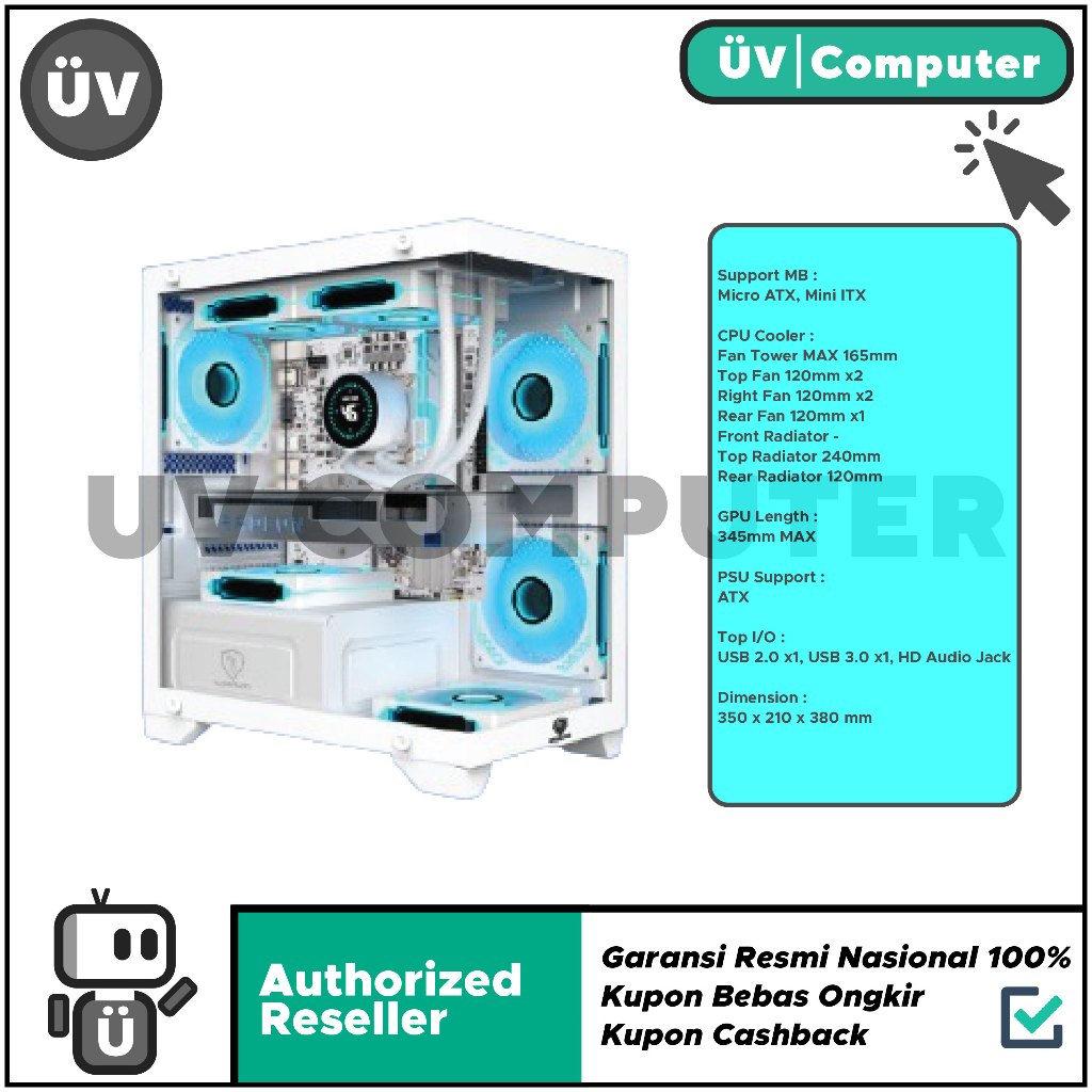 Jual Casing PC Komputer Vurrion GLASSIFY WHITE Micro M-ATX 3Fan RGB ...
