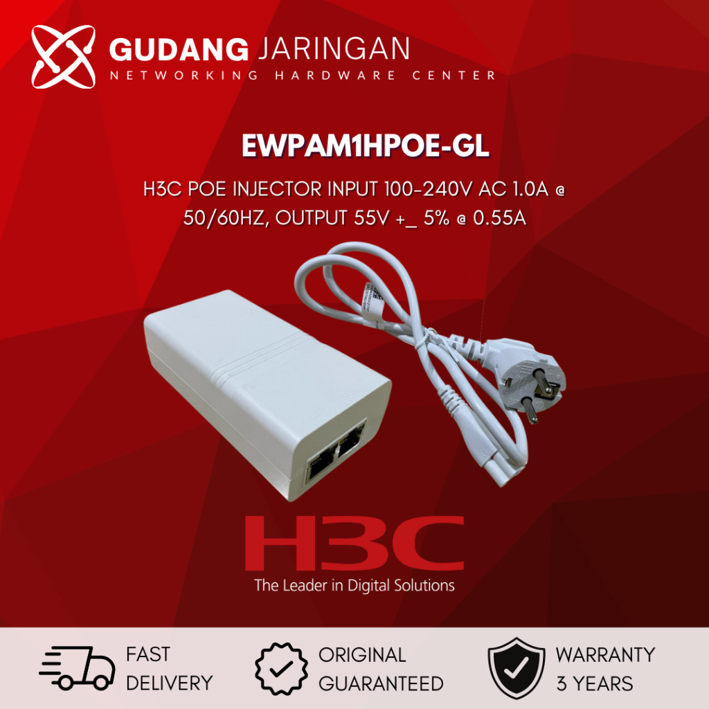 Jual H3C EWPAM1HPOE-GL EWP-AM1HPOE 55V/30W Single port POE Injector POE ...