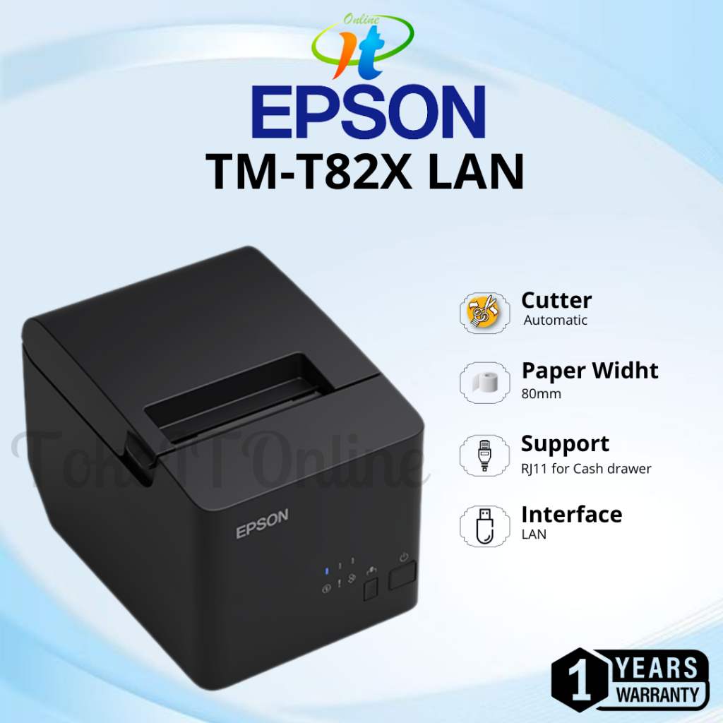 Jual Printer Thermal 80mm Epson TM-T82X TMT82X USB LAN Cetak Struk ...