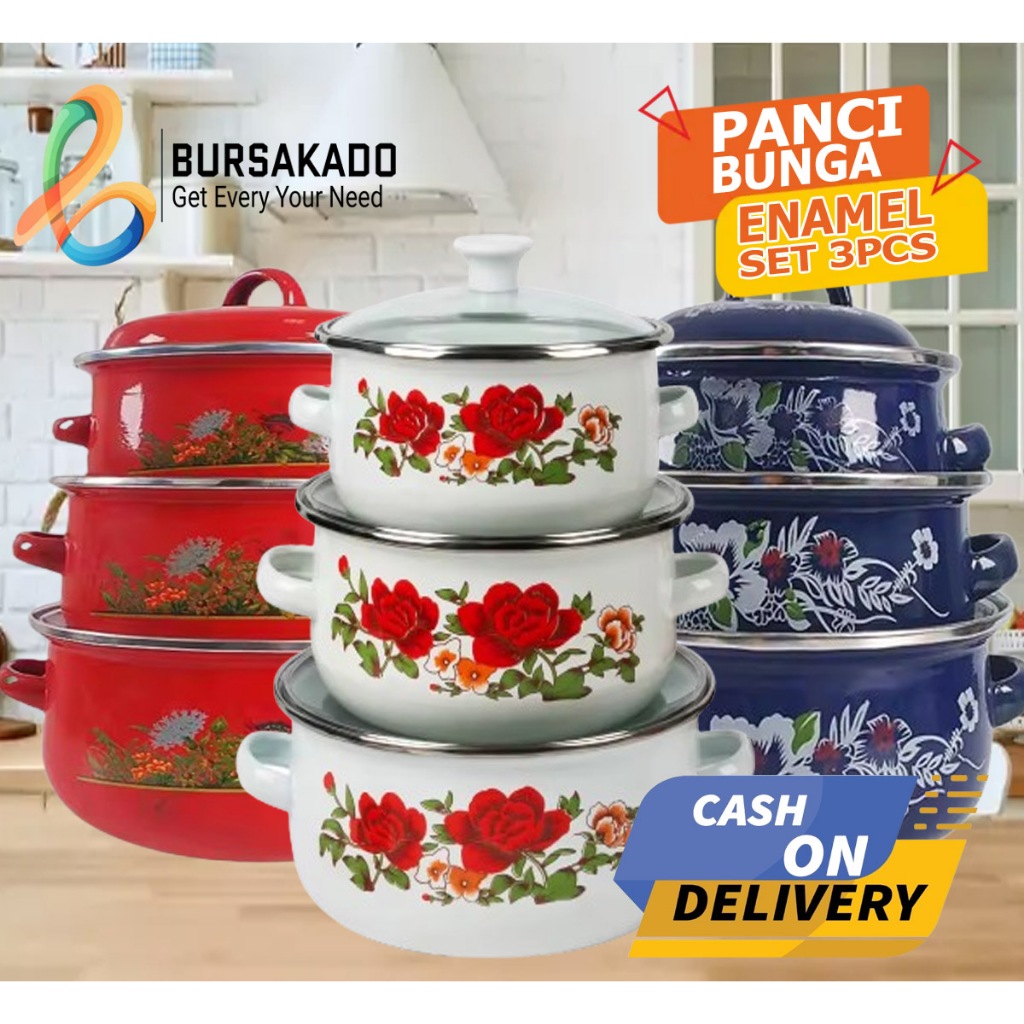 Jual Panci Bunga Calypso 3 Susun / Panci Enamel Bunga Set 3pcs | Shopee ...
