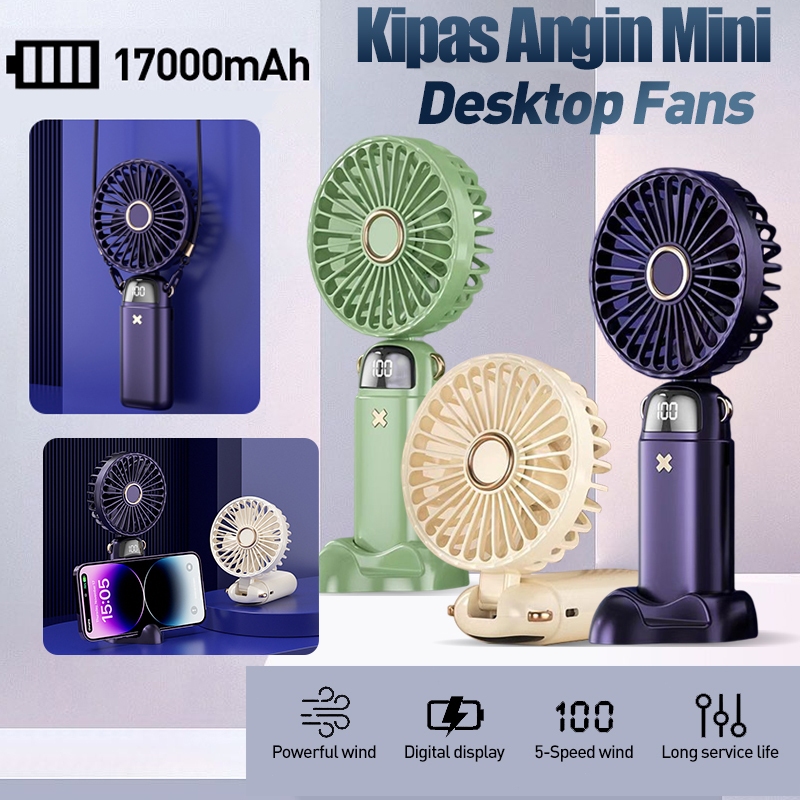 Jual Kipas Angin Portable Mini 17000mAh 5-Speed Wind Kipas Lipat ...