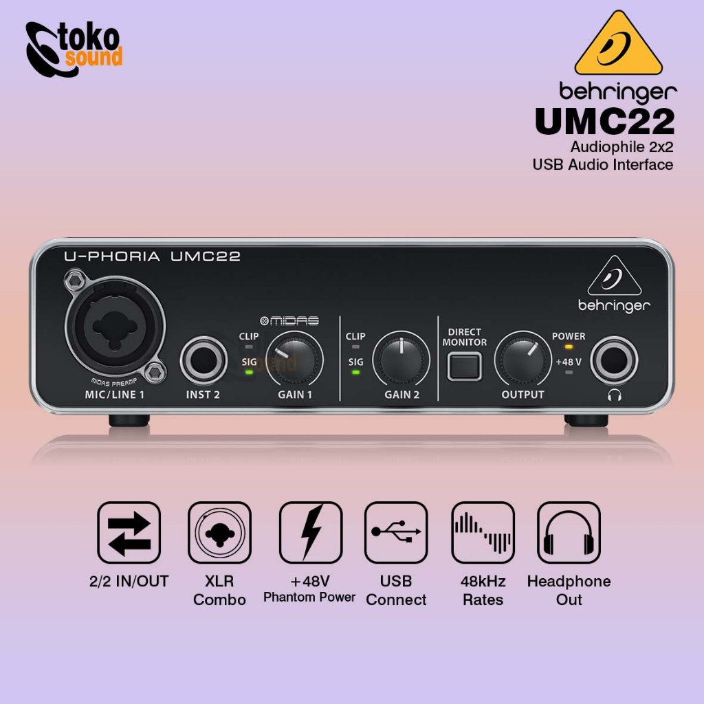 Jual Behringer UMC22 U-Phoria 2x2 USB Audio Interface | Shopee Indonesia