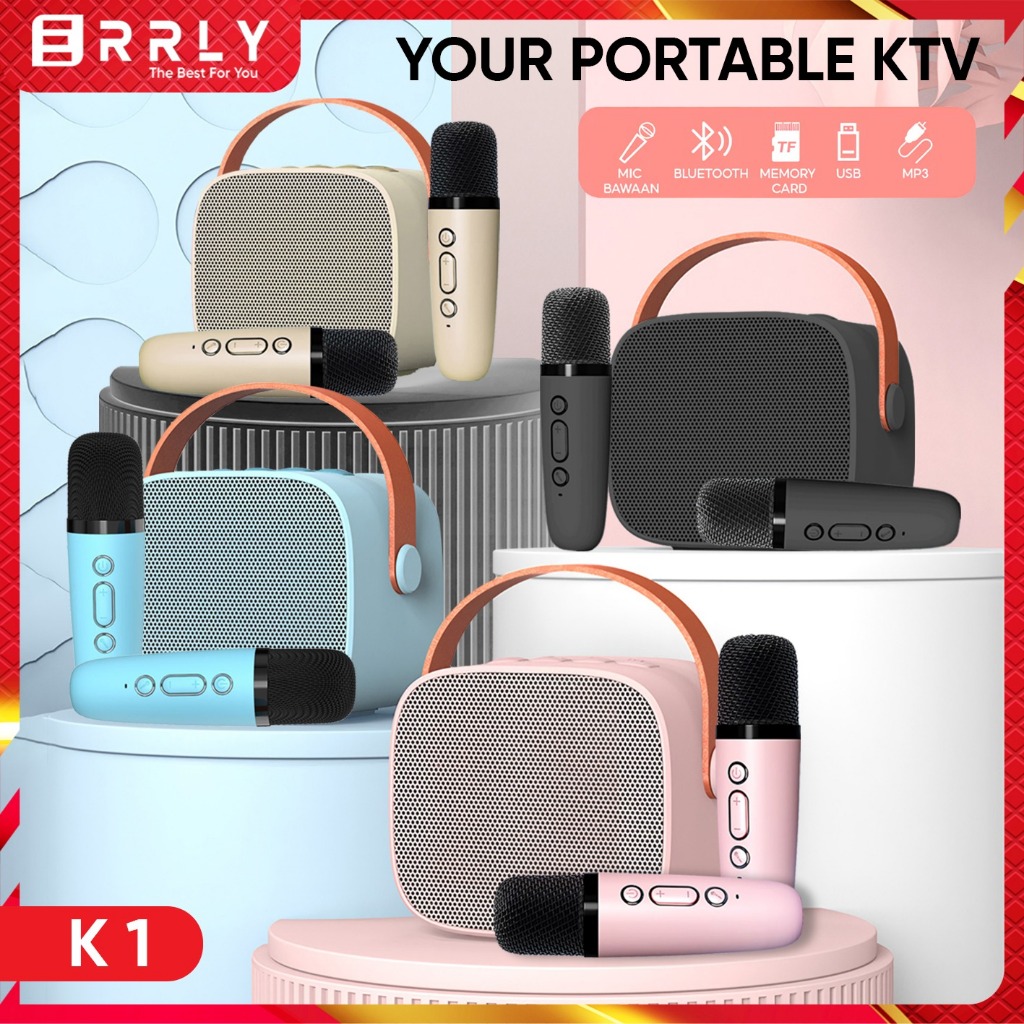 Jual Karaoke Speaker Bluetooth Wireless ERRLY K1 Set MINI Speaker Karaoke Microphone 2Mic / 1mic ...