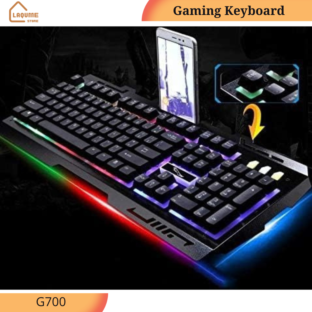 Jual Leopard Gaming Keyboard with RGB Color LED and Smartphone Holder ...