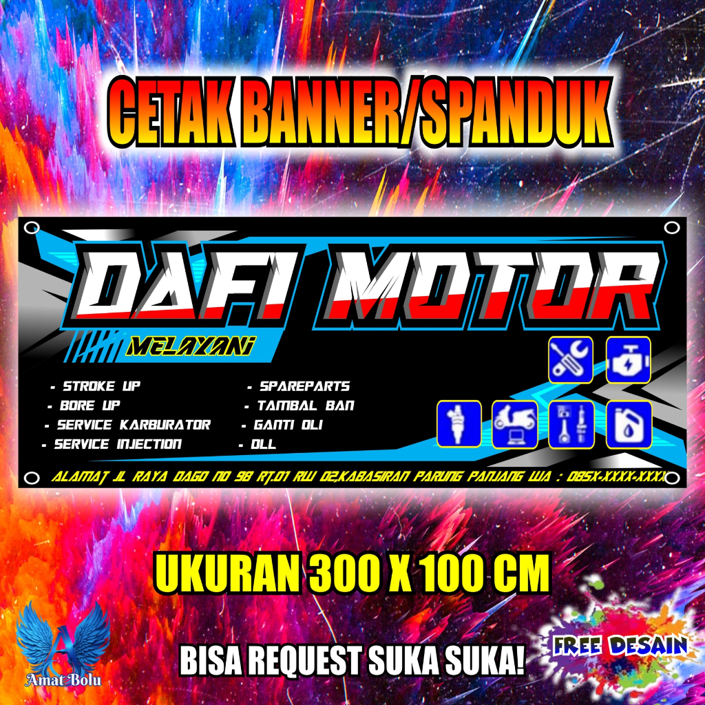 Jual Cetak Banner Cetak Spanduk Bengkel DAFI MOTOR Ukuran 300X80 CM ...