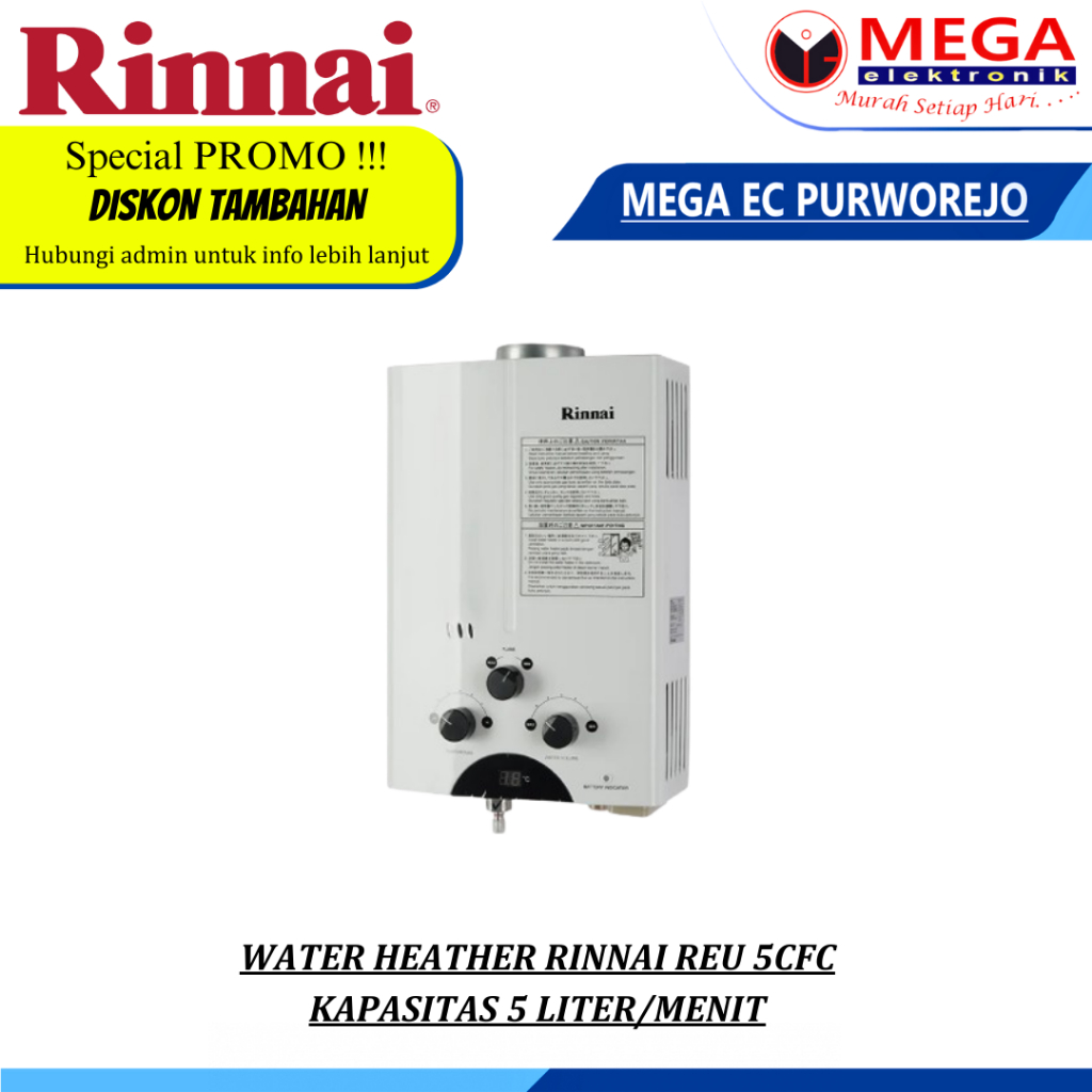 Jual WATER HEATHER GAS RINNAI REU 5CFC KAPASITAS 5 LITER/MENIT | Shopee Indonesia