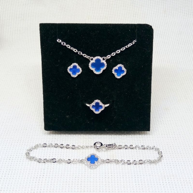 Jual Set Clover Mata Biru Dewasa Perak 925 Lapis Mas Putih - KY221 ...