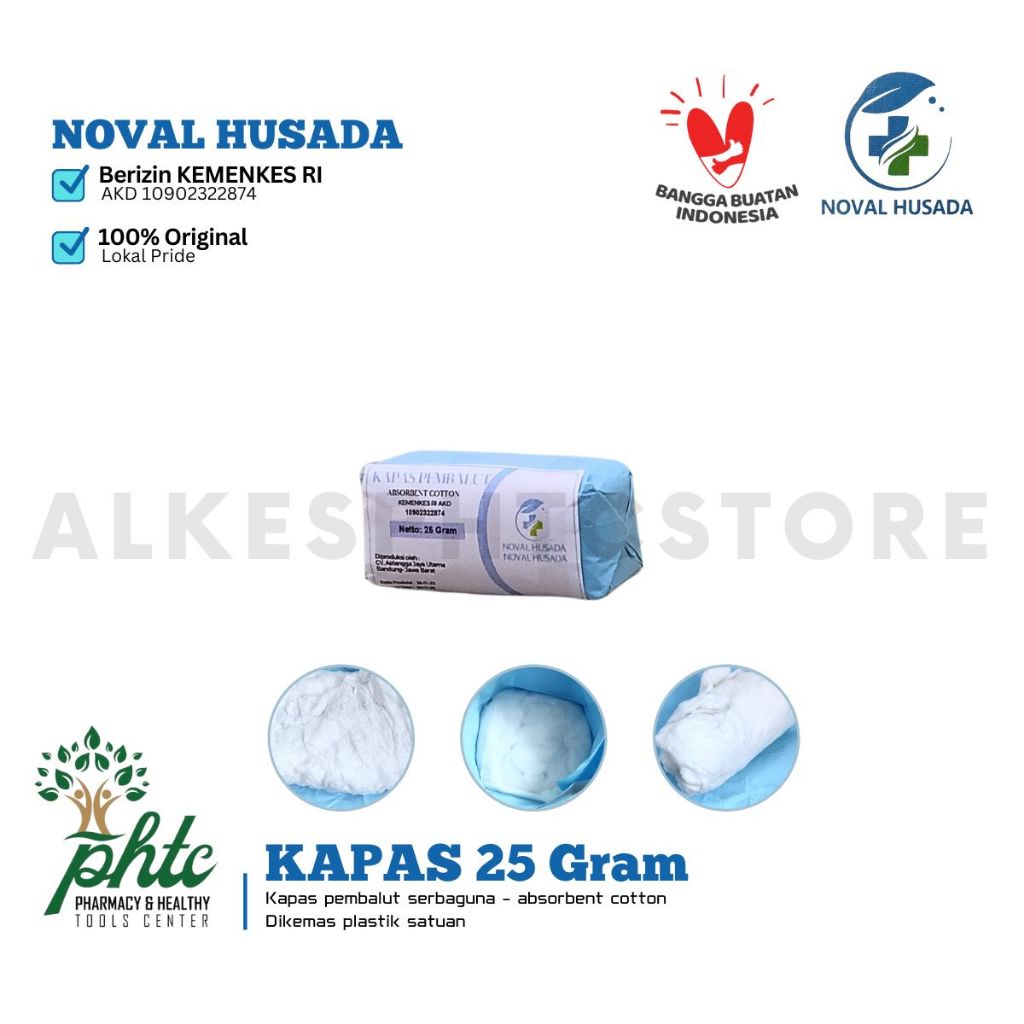 Jual NOVAL HUSADA Premium Kapas 25gr l Kapas Pembalut 25gram l Kapas ...