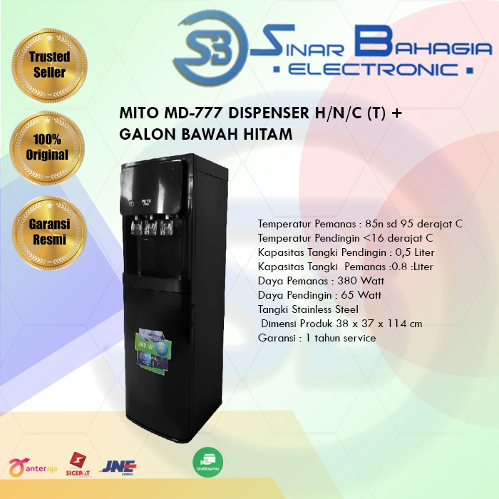 Jual MITO MD-777 DISPENSER H/N/C (T) + GALON BAWAH HITAM (NEW) (KHUSUS ...