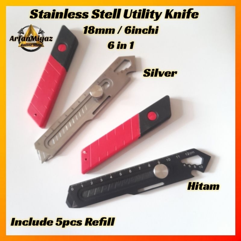 Jual Pisau Cutter Plus 5pcs Refill 18mm 6 in 1 multifungsi Baja Cutter Besi Stainless Besar 5 ...