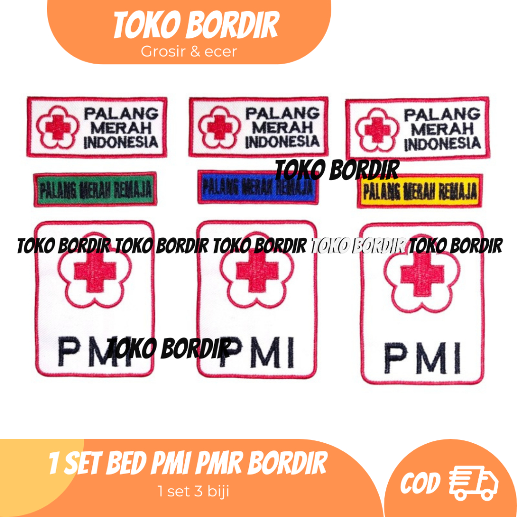 Jual 1 set ( 3 biji ) badge logo PMI PMR bordir mula madya wira ...