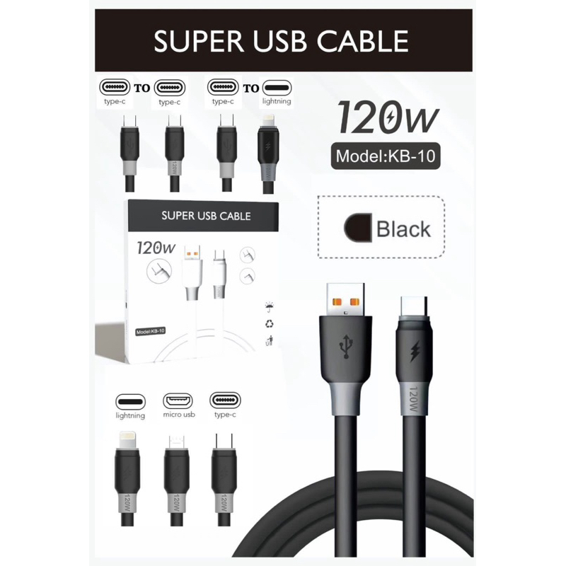 Jual Kabel Data Fast Charging Cable Tebal 120W KB-10 Super USB Micro ...